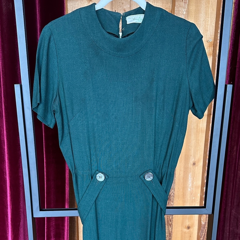 Vintage Green Nancy Greer 1940s Or 1950s Day Dress - Gem